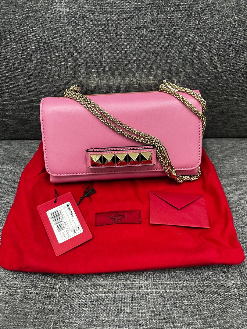 Valentino Wallet on Chain in Pink, Luxury, Bags & Wallets on Carousell