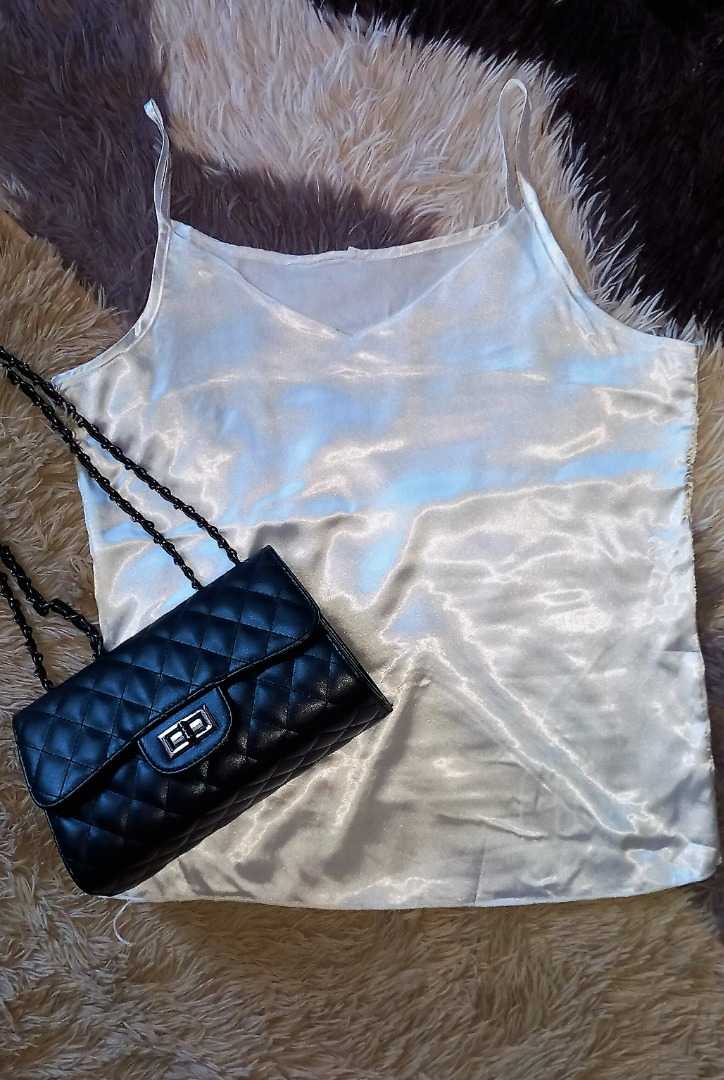 White silk sleeveless, Women's Fashion, Tops, Sleeveless on Carousell