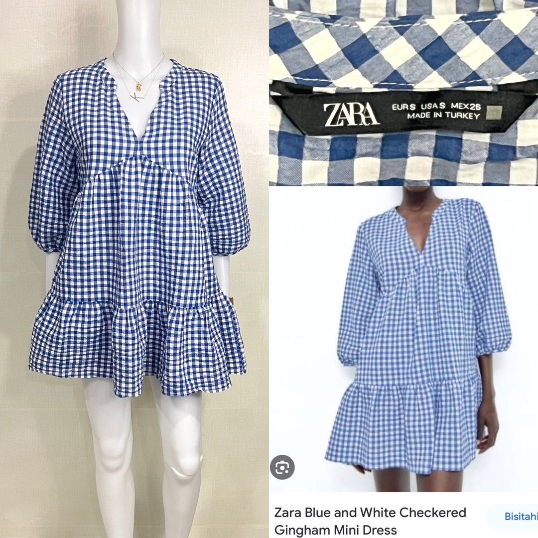 Zara Gingham Checkered Mini Dress, Women's Fashion, Dresses & Sets ...