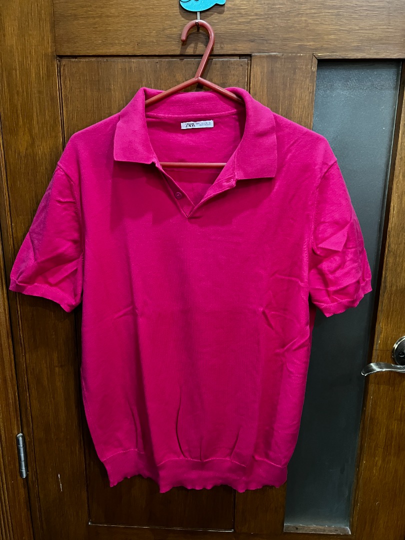 Zara Mens Hot Pink Polo Shirt on Carousell