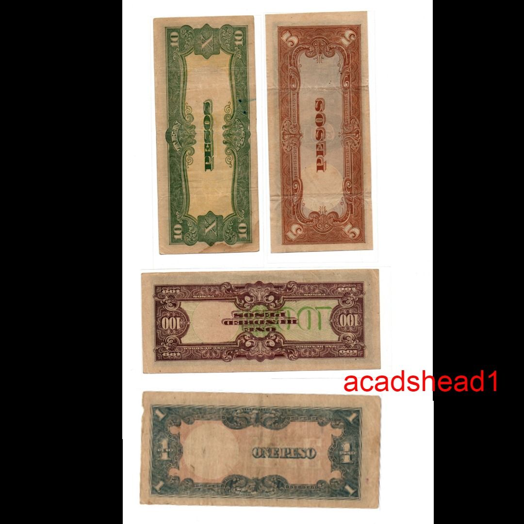 1943-1945 Japanese Invasion Money JIM Set 1p 5p 10p 100p (Rizal ...