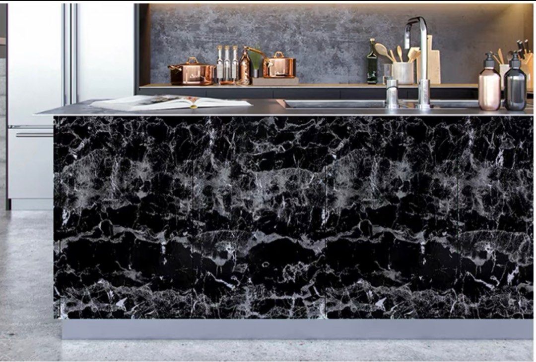 60cm/80cm Black Marble Designs PVC Stickers Wallpaper Decal Wardrobe ...