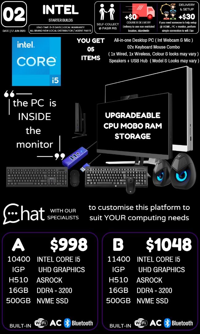 ALL IN ONE DESKTOP PC DIY 22" 24" WORKSTATION LIGHT GAMING PC WITH ...