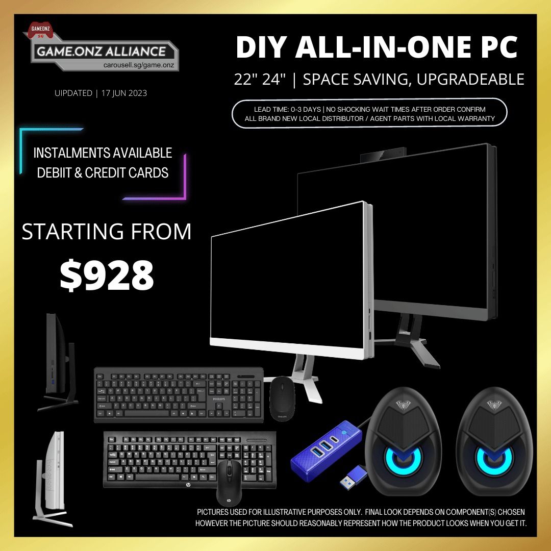 ALL IN ONE DESKTOP PC DIY 22" 24" WORKSTATION LIGHT GAMING PC WITH ...