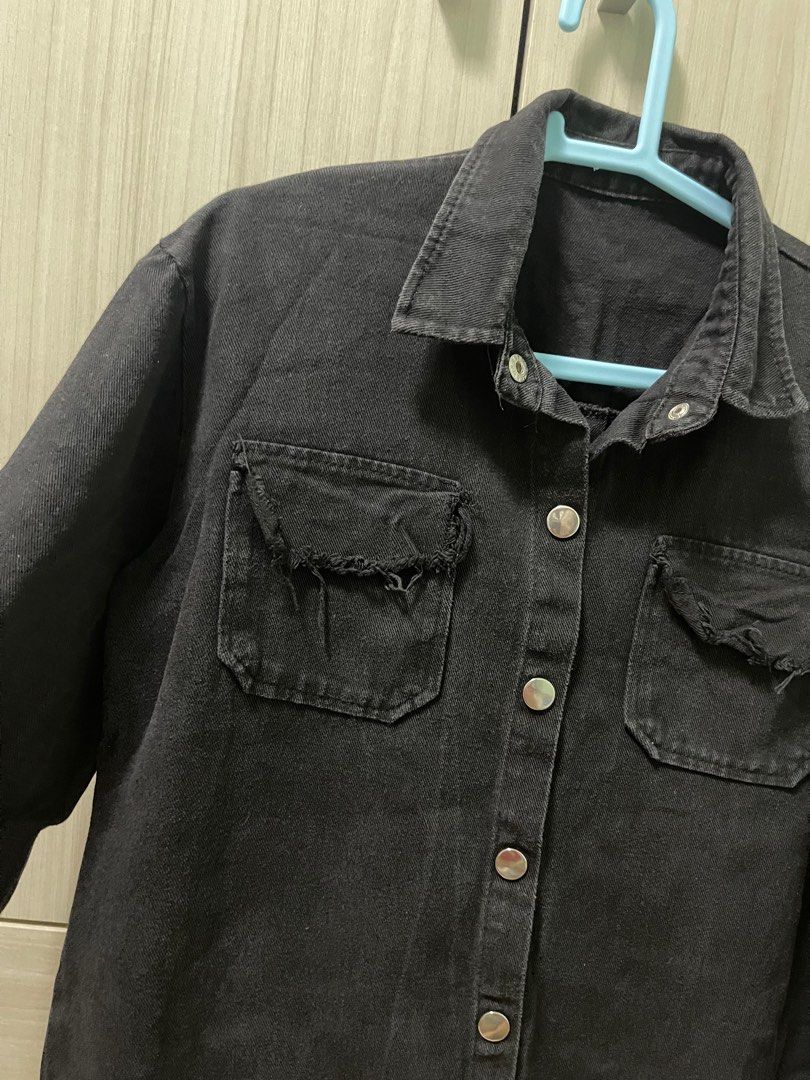 Black Denim Jacket, Men's Fashion, Coats, Jackets and Outerwear on Carousell