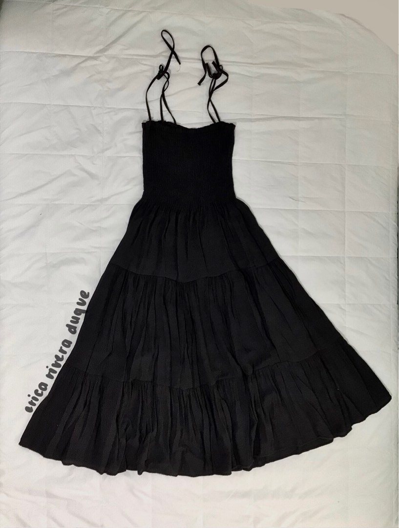 Black Smocking Self Tie Maxi Dress on Carousell
