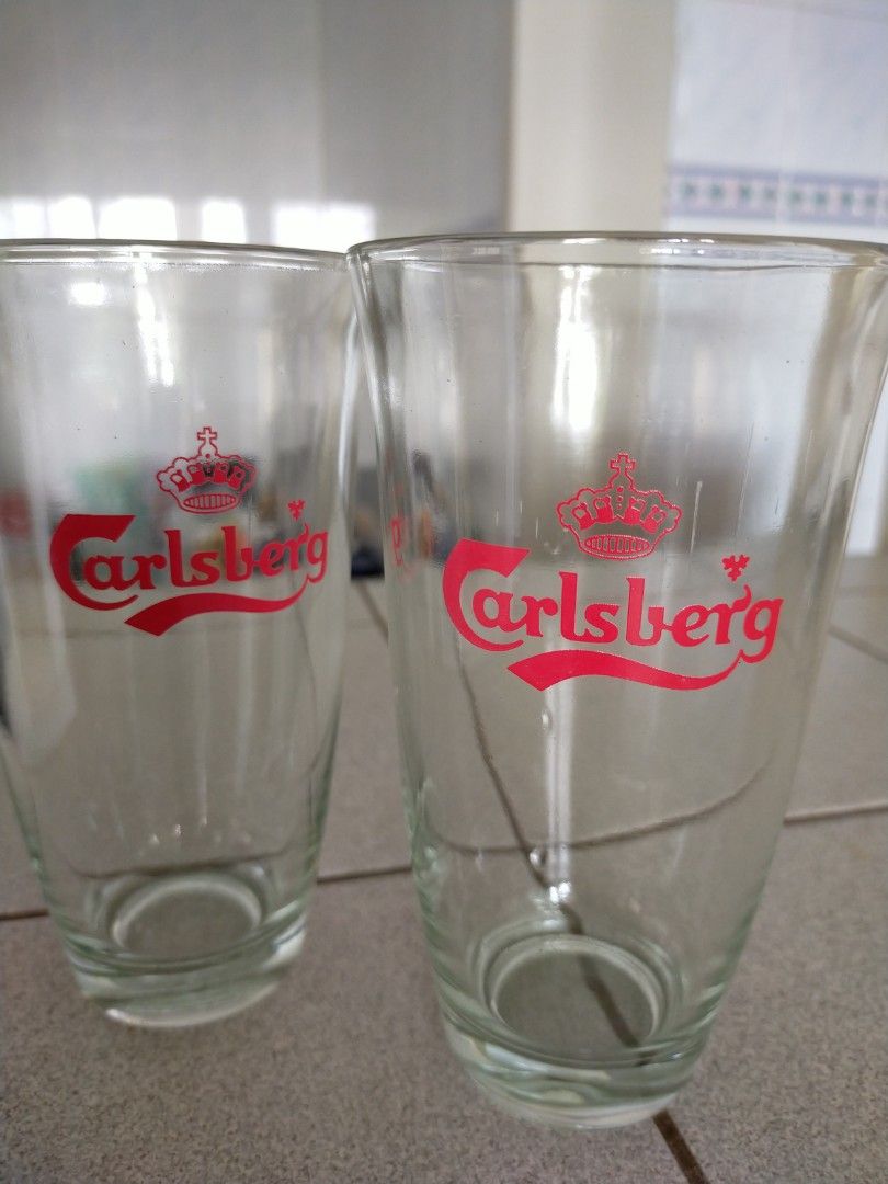 Carlsberg Red Letters Glass Mug 2 pcs, Hobbies & Toys, Collectibles ...