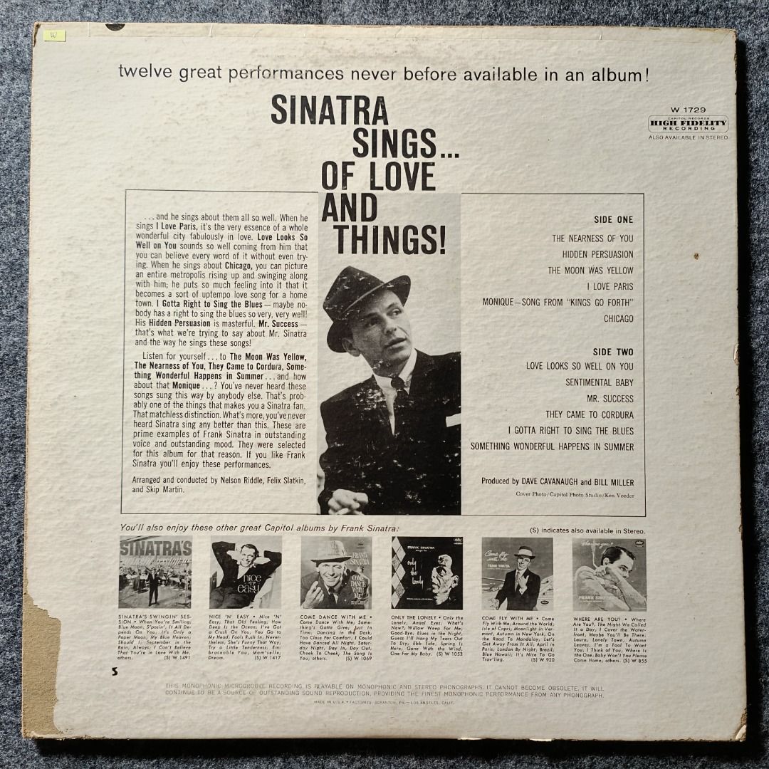 FRANK SINATRA (Sinatra Sings Of Love And Strings) LP on Carousell
