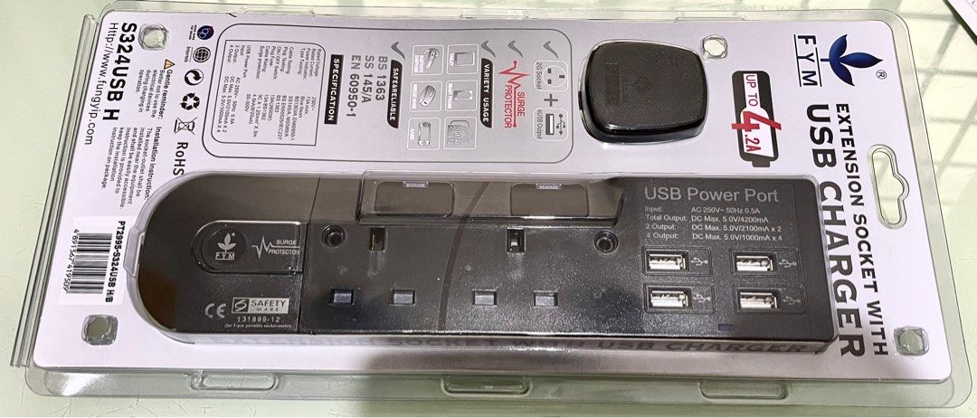 FYM 2 Way Extension Socket S324USB (Black), TV & Home Appliances ...