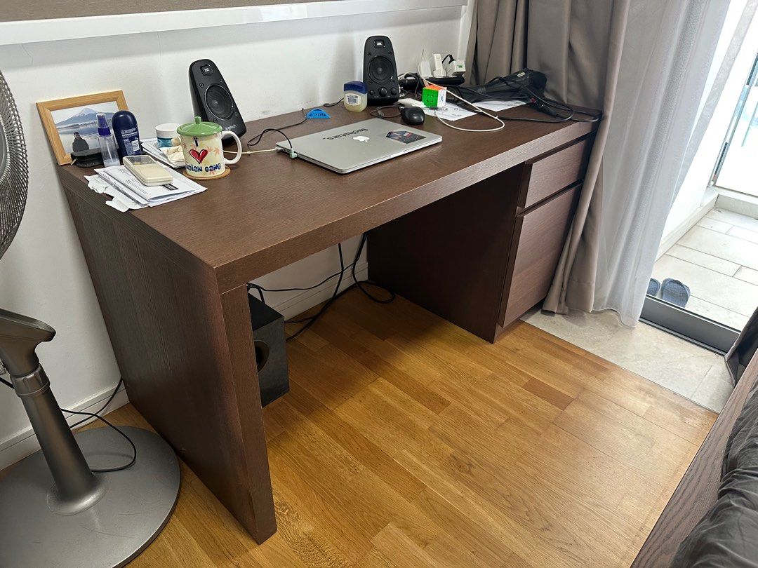 IKEA Malm Study Desk (with storage), Furniture & Home Living, Furniture ...