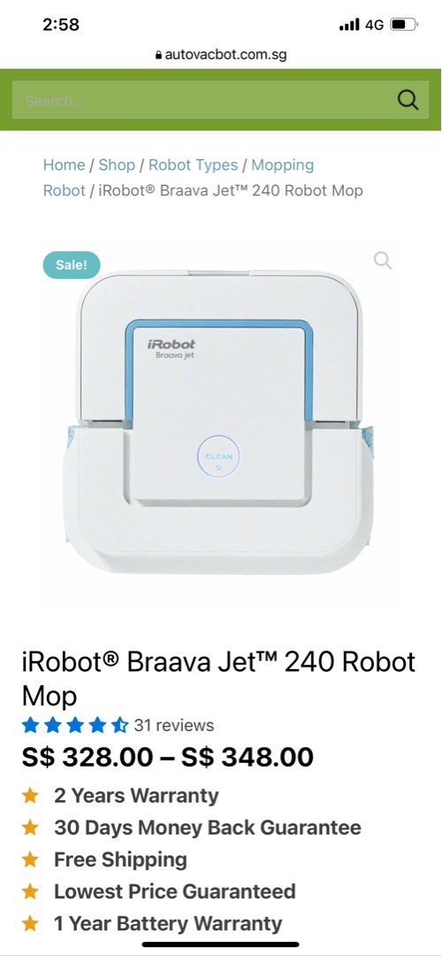 irobot braava jet 240, Furniture & Home Living, Cleaning & Homecare ...
