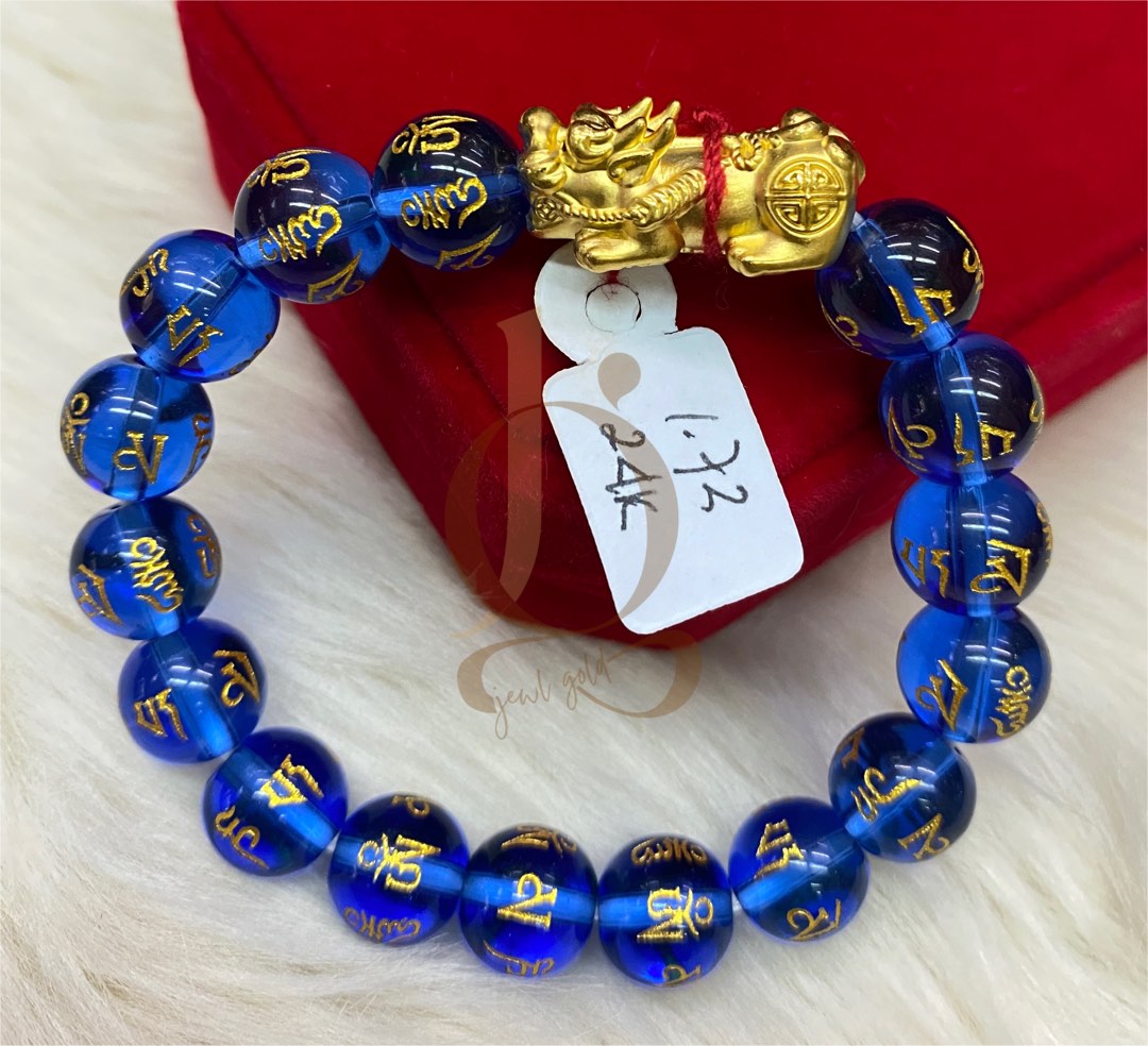 [JEWL GOLD] 24k Hong Kong Gold Piyao Bracelet 1.72g (12MM Blue Mantra) on Carousell
