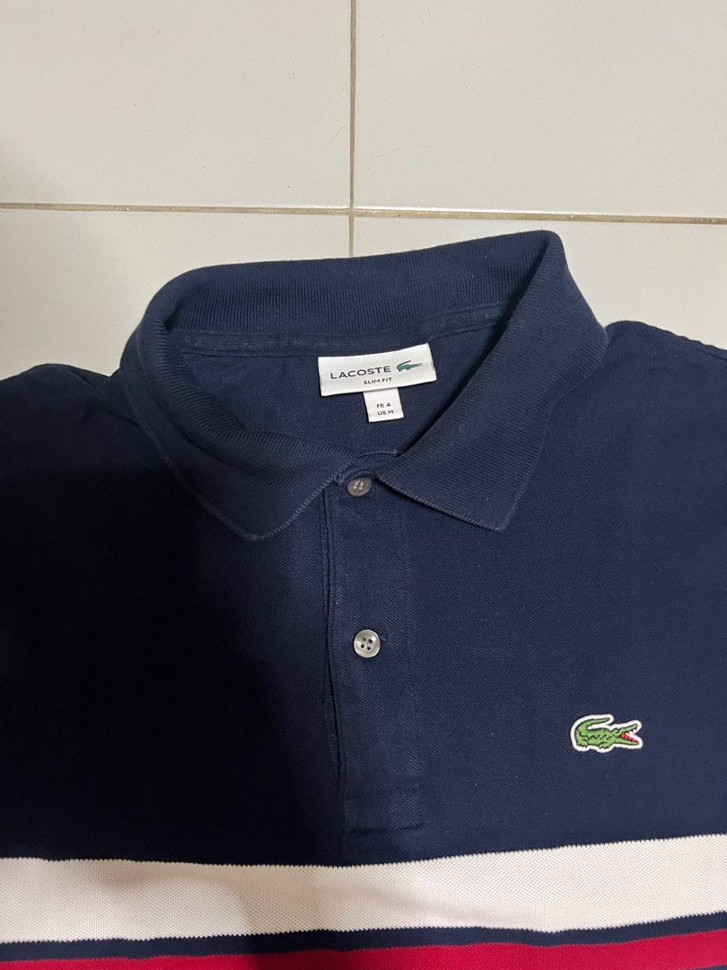 Lacoste Polo Shirt (Navy blue with stripes), Men's Fashion, Tops & Sets ...