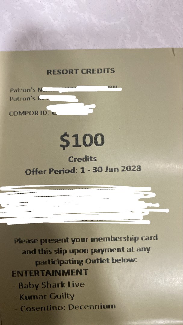 MBS resort credits for restaurant and shows. Mbs show voucher, Tickets ...