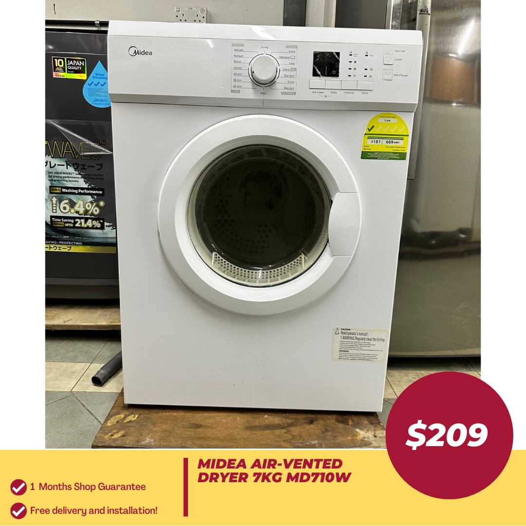 Midea 7Kg Air-Vented Dryer MD710W, TV & Home Appliances, Washing ...