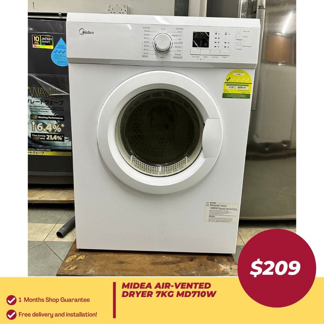 Midea 7Kg Air-Vented Dryer MD710W, TV & Home Appliances, Washing ...
