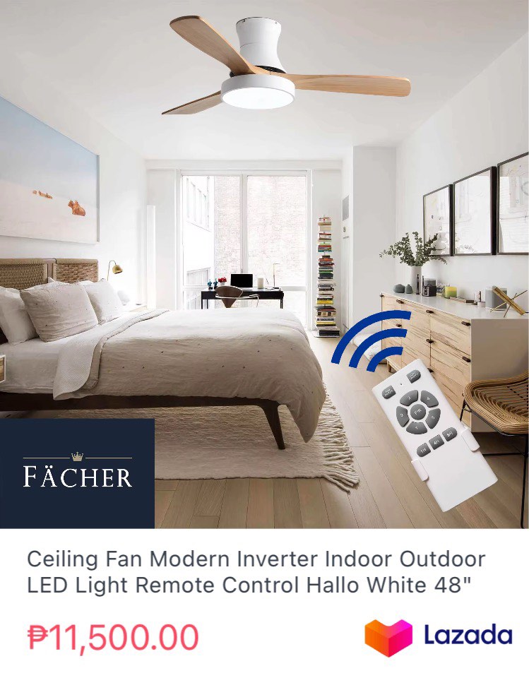 Modern inverter ceiling fan with tri-color LED light and remote control ...