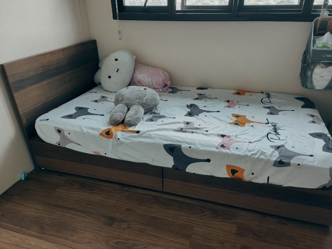 Muji super single storage bed with bedhead, Furniture & Home Living ...