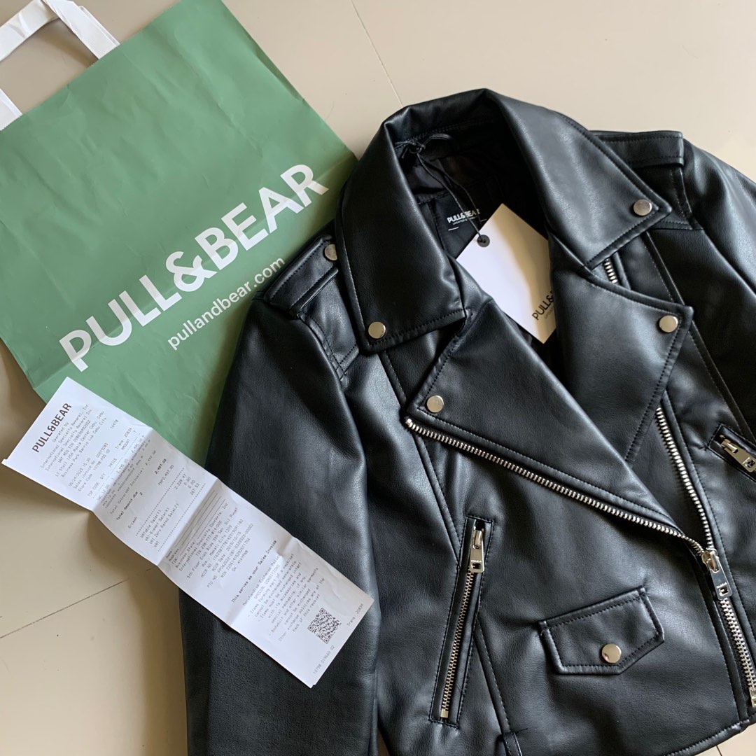 Pull&Bear leather jacket, Men's Fashion, Tops & Sets, Formal Shirts on Carousell