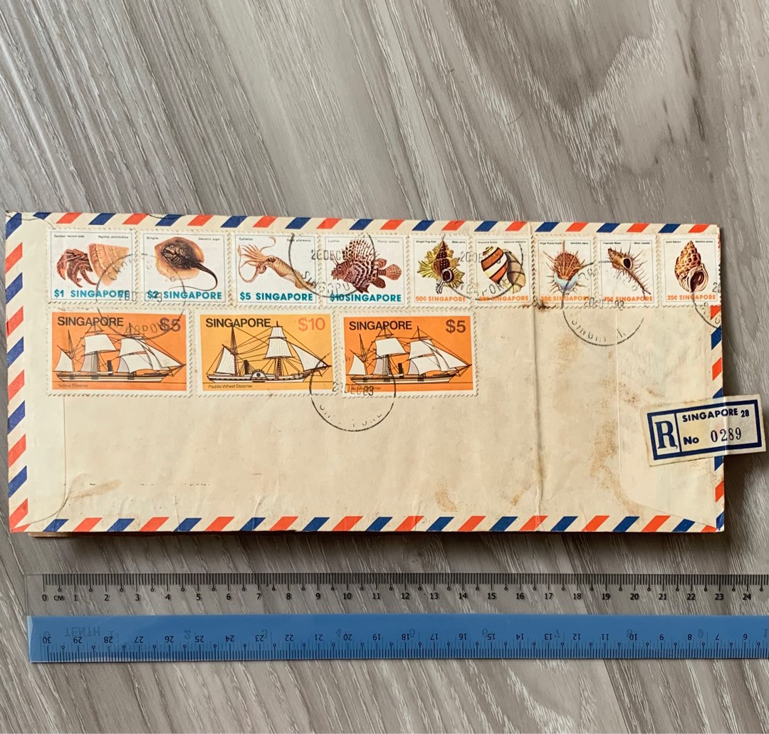Singapore 1983 super high value stamps cover $5 and $10 ship & sea ...