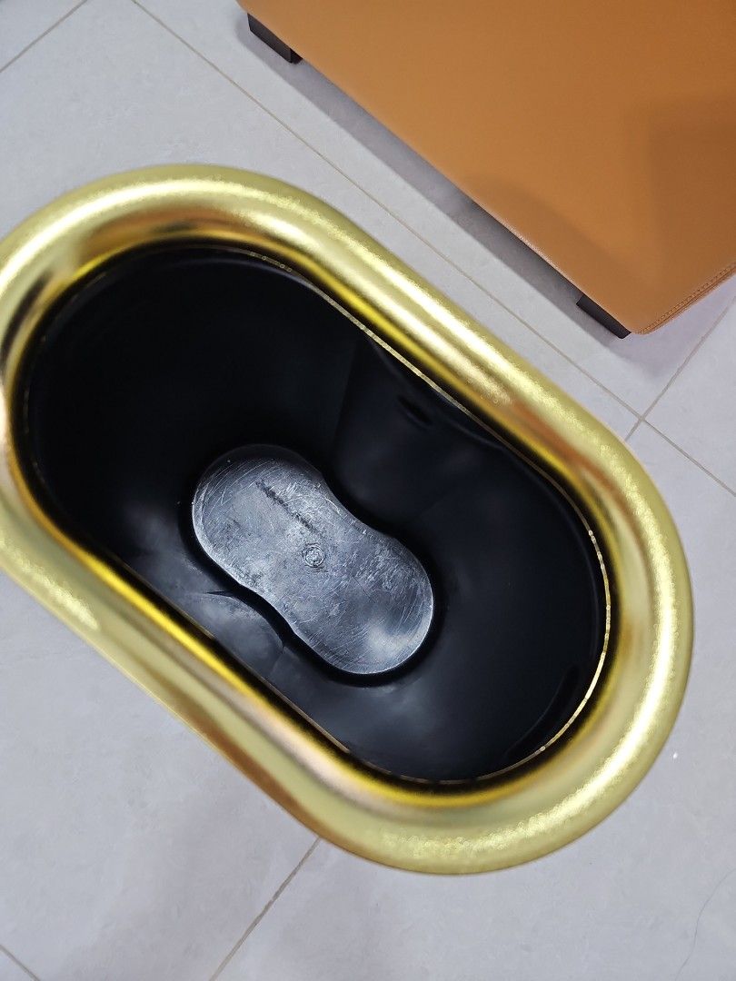 Sleek Design Pearl White with Golden Rim Dustbin, Furniture & Home ...