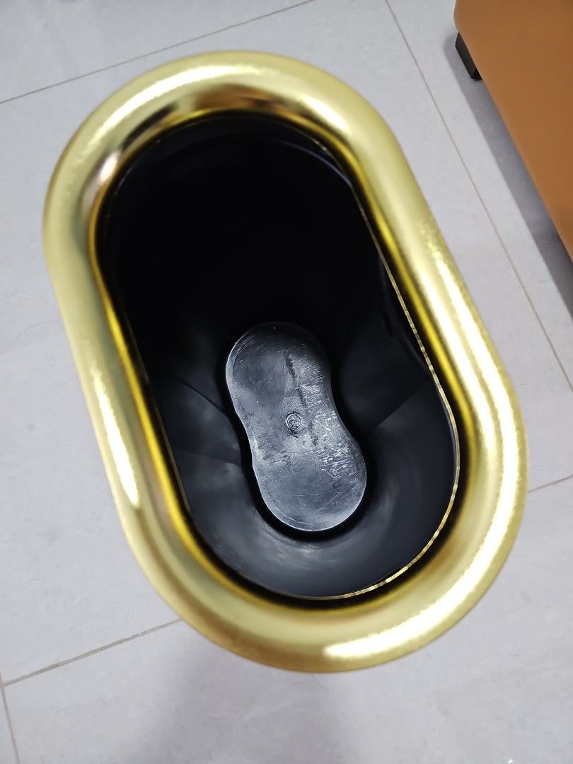 Sleek Design Pearl White with Golden Rim Dustbin, Furniture & Home ...