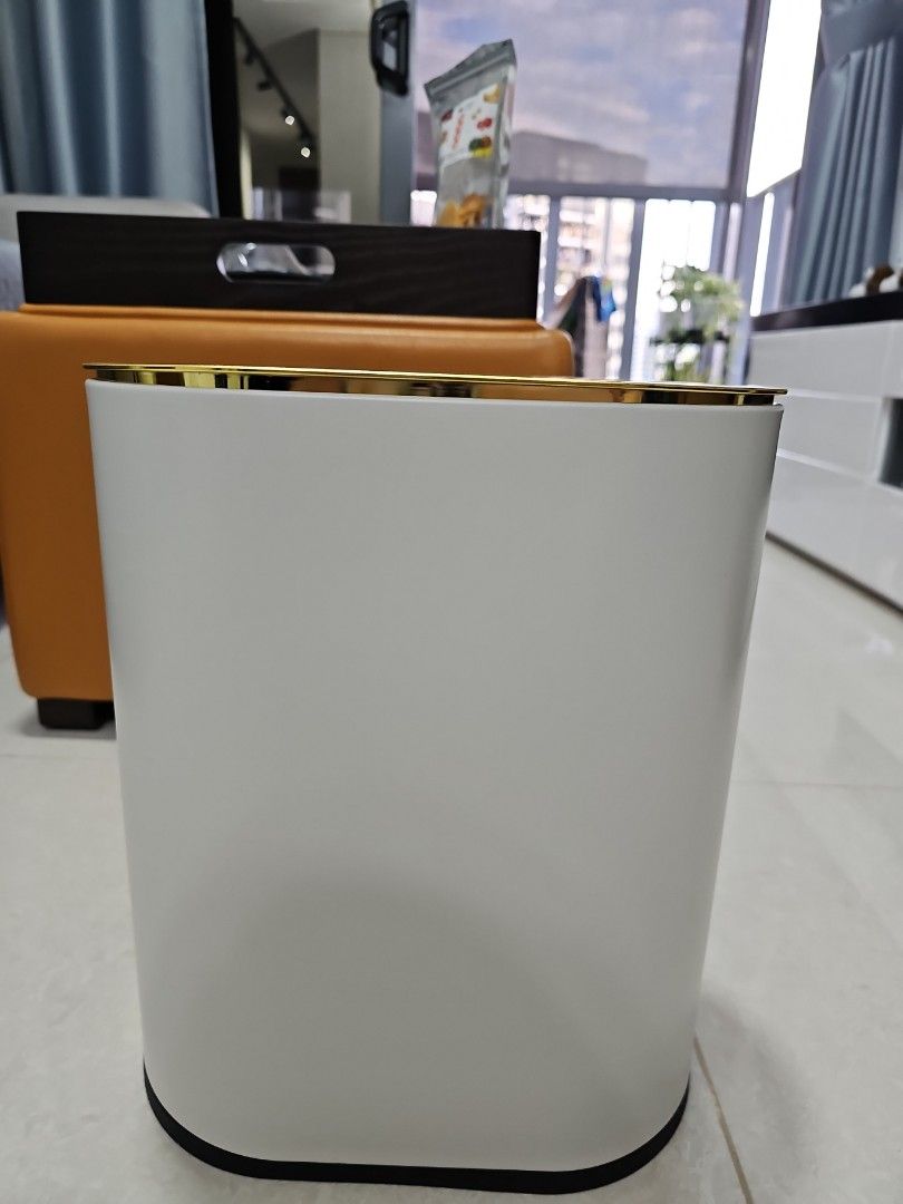 Sleek Design Pearl White with Golden Rim Dustbin, Furniture & Home ...