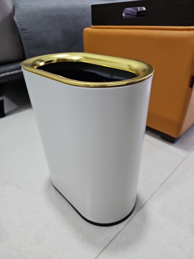 Sleek Design Pearl White with Golden Rim Dustbin, Furniture & Home ...
