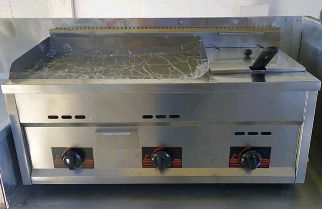 STAINLESS STEEL GAS GRIDDLE FRYER / GRIDDLE DEEP FRYER COMBO STOVE ...