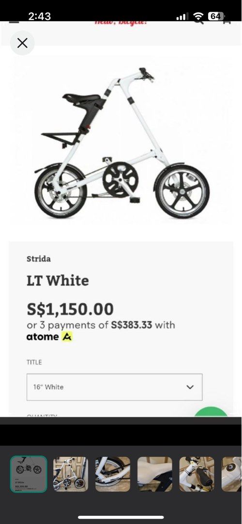 Strida LT white, Sports Equipment, Bicycles & Parts, Bicycles on Carousell
