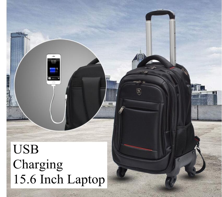 Premium Trolley Laptop Backpack With 4 Wheels Waterproof School Travel ...