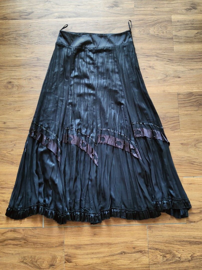 Turkish Lazenzaro Black long Skirt unique design skirt silky satin ...