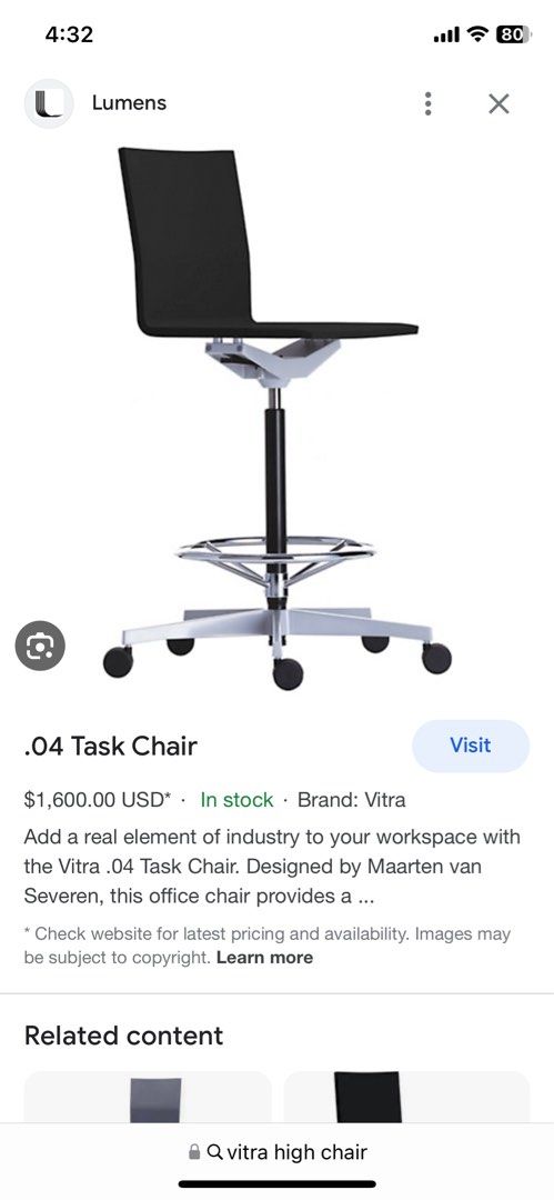 Vitra high chair / bar stool, Furniture & Home Living, Furniture ...