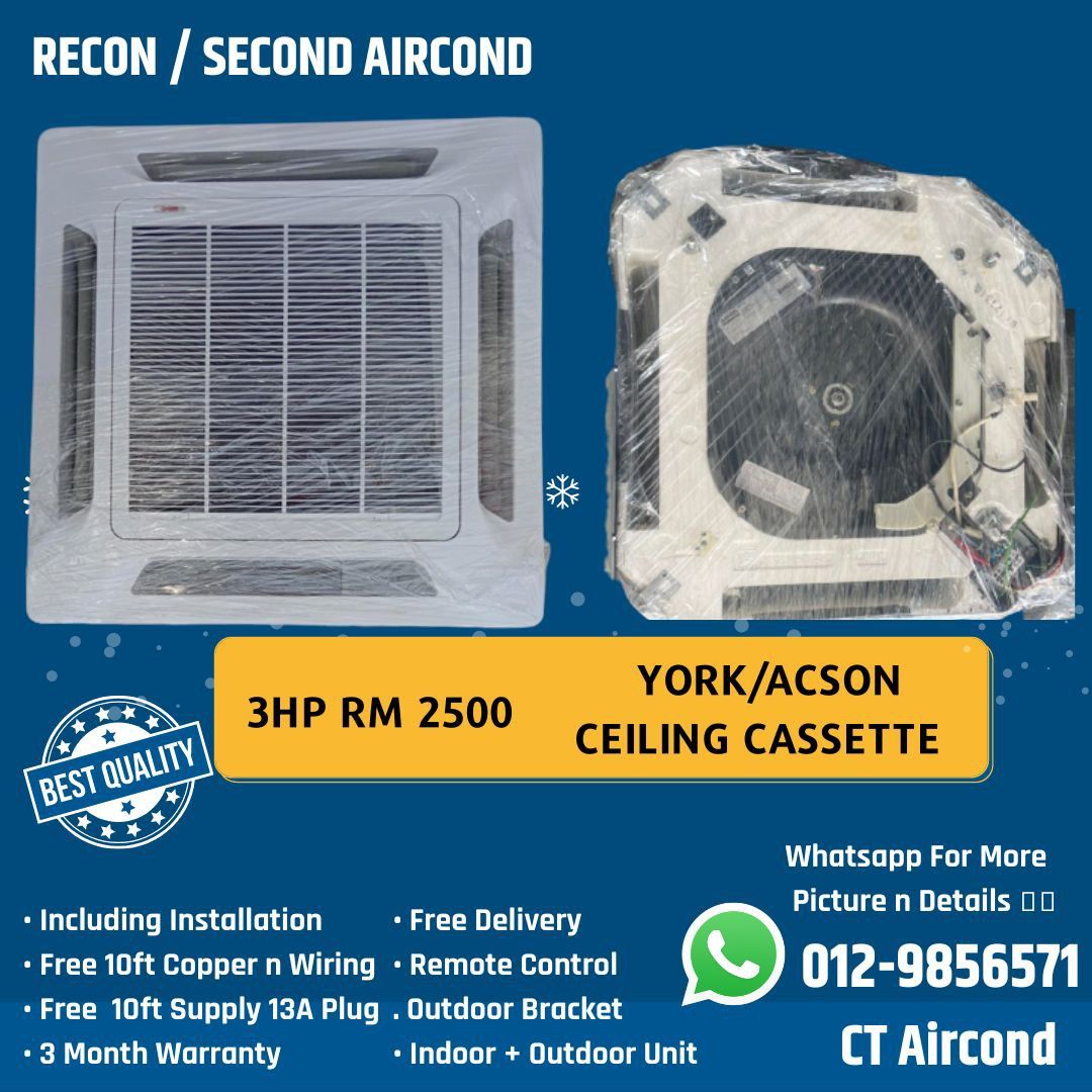 3hp York Ceiling Cassette Aircond FF0104, TV & Home Appliances, Air ...