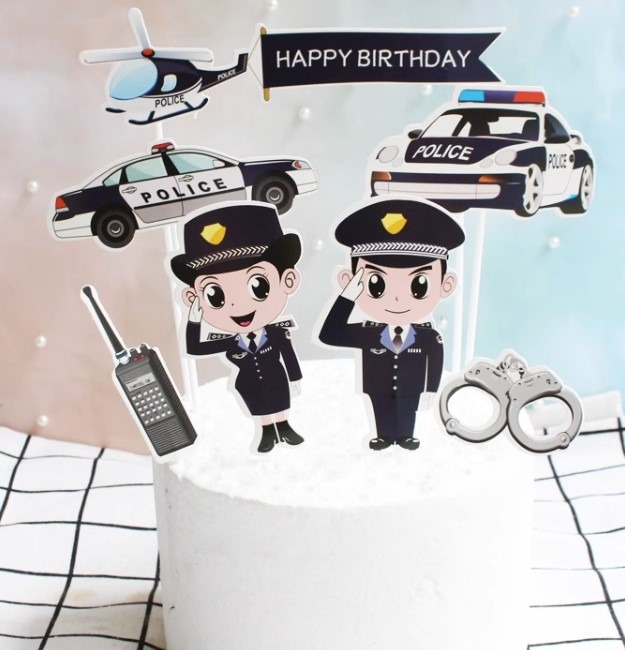 8pcs Police cake topper policeman police car paper toppers for cake ...