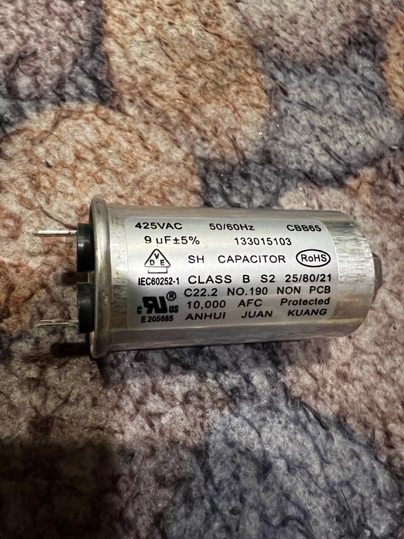 9 μF 425 VAC motor Capacitor, TV & Home Appliances, Washing Machines ...