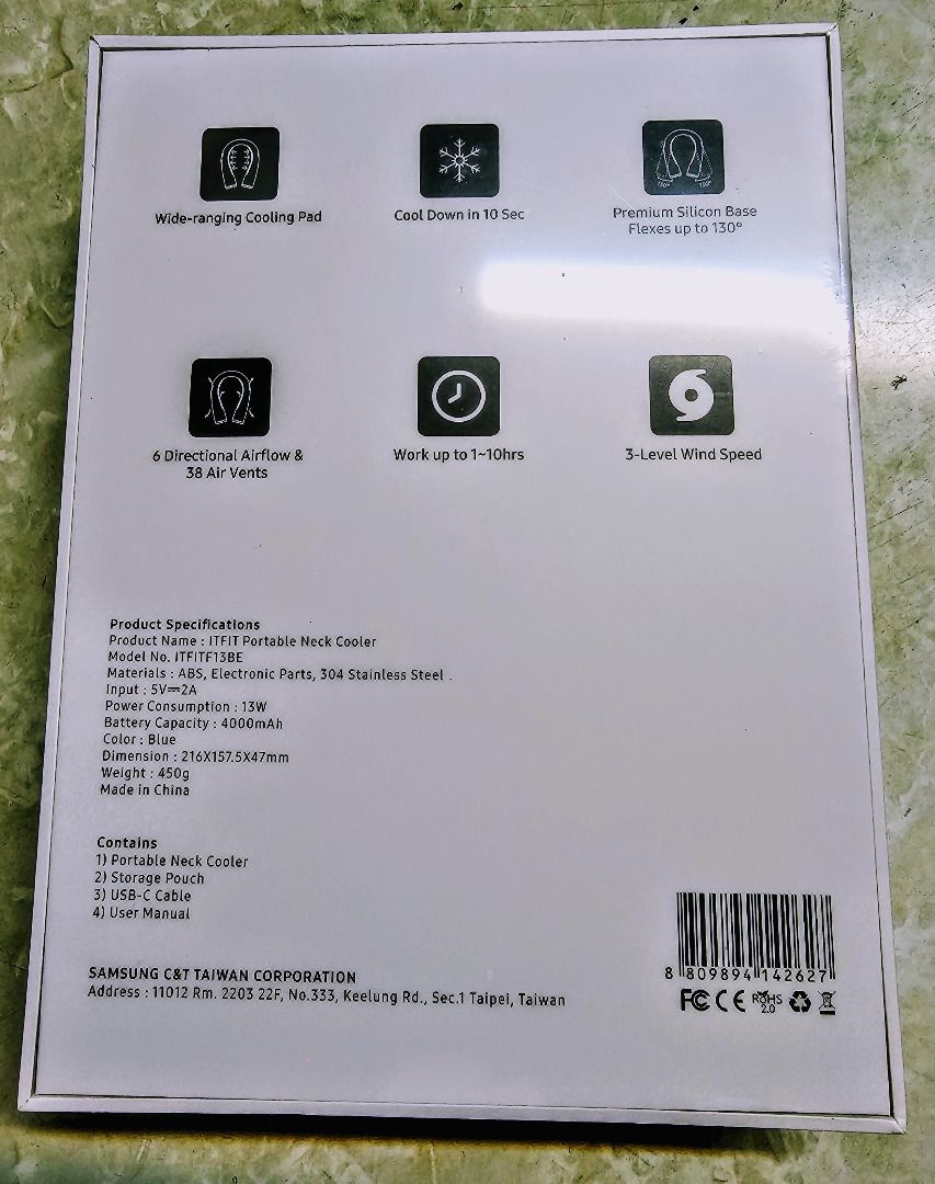 掛頸風扇(降溫器) Neck Cooler Fan 三星 Samsung ITFIT 藍色 Blue 原裝行貨., 家庭電器, 其他家庭電器 ...