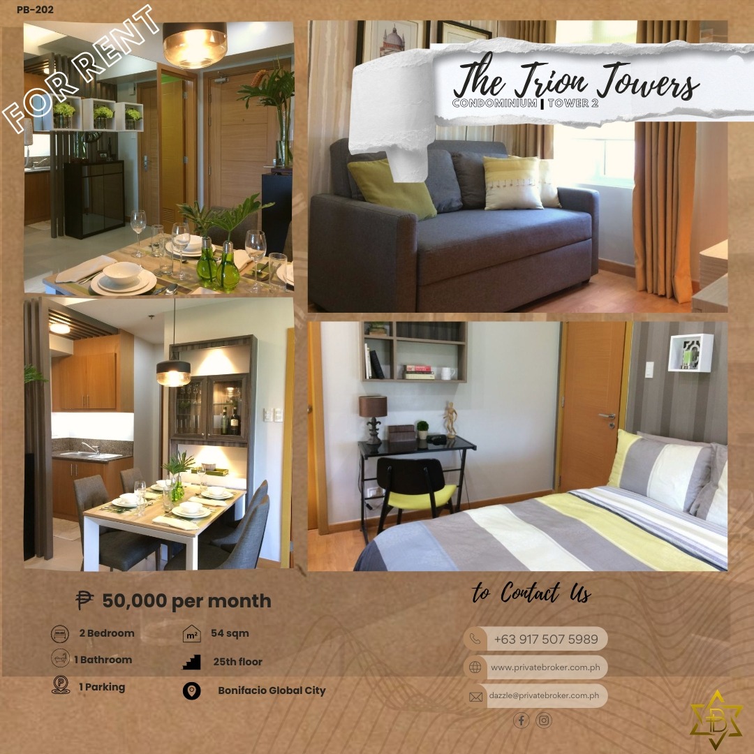 Beautifully designed 2 Bedroom Unit For Rent at Trion Towers, Property ...