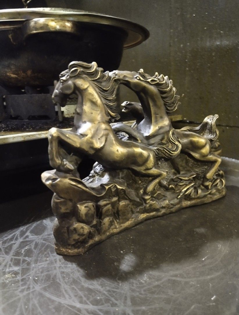 Brass auspicious success running horses statue on Carousell