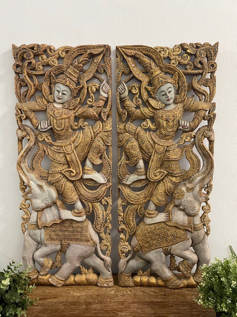 Burmese Angel carving, Furniture & Home Living, Home Decor, Frames ...