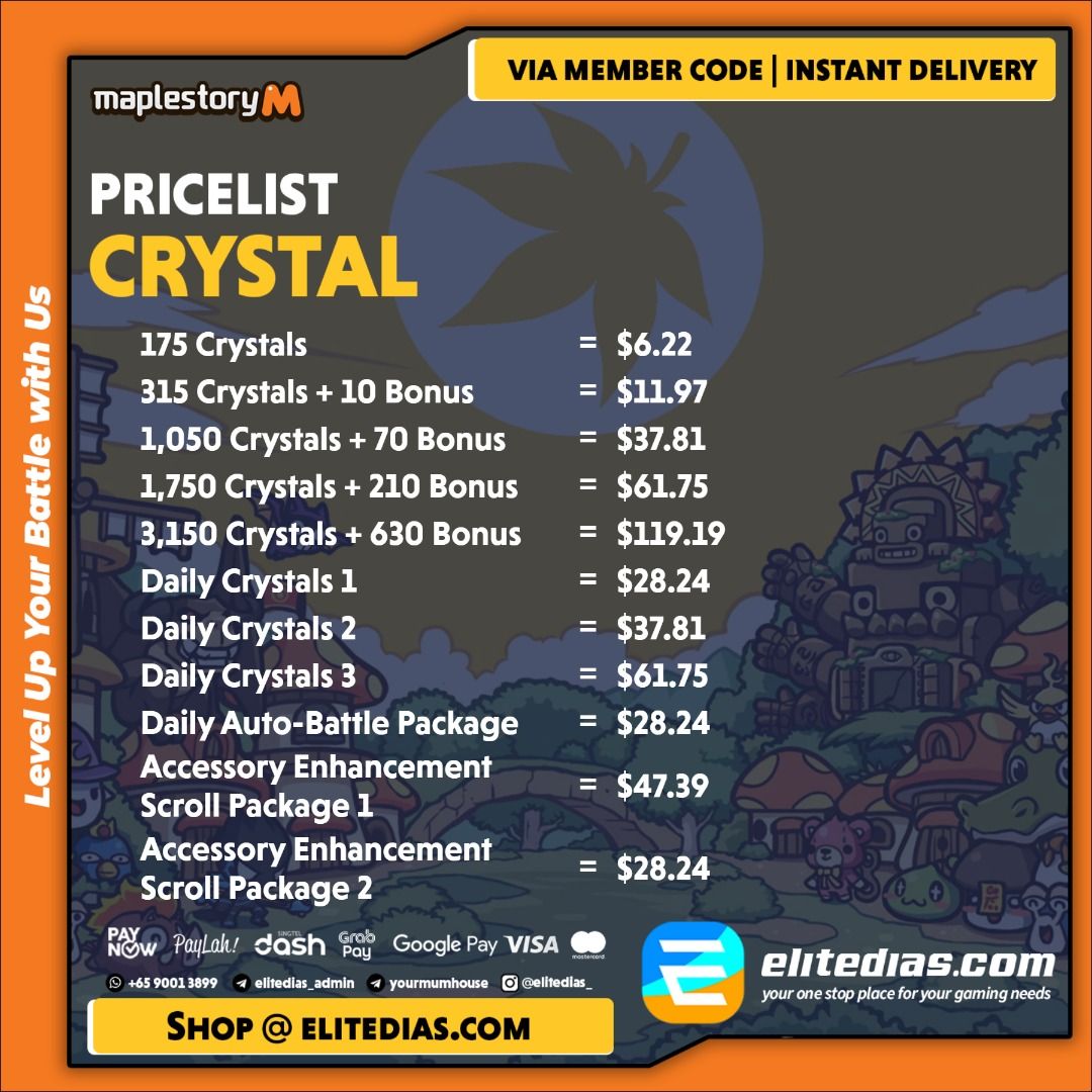 Cheapest MapleStory M Crystals LEGAL AVAILABLE 24/7 NO LOG IN, only ...