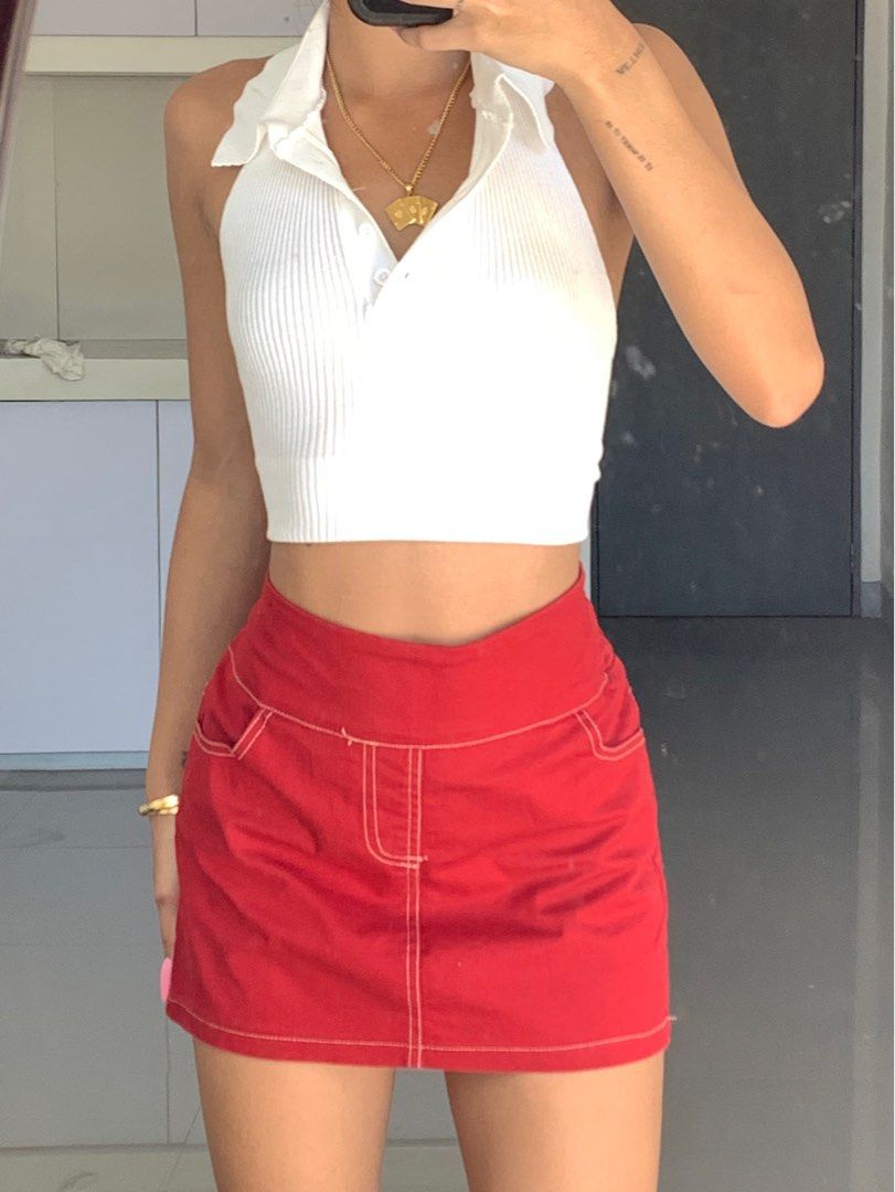 classic red mini micro skirt on Carousell