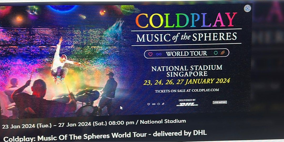 Coldplay- 2 Tickets (General Standing) 27th January 2024, Tickets & Vouchers, Event Tickets on ...