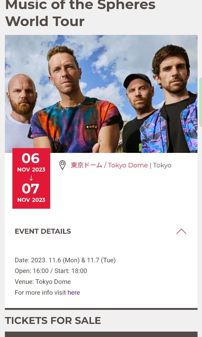 Coldplay @ Tokyo Dome 6/11/ 2023, Tickets & Vouchers, Event Tickets on ...