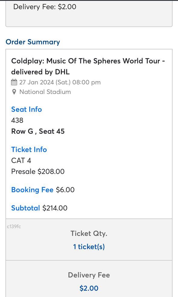 COLDPLAY CAT 4 SG TICKETS, Tickets & Vouchers, Event Tickets on Carousell