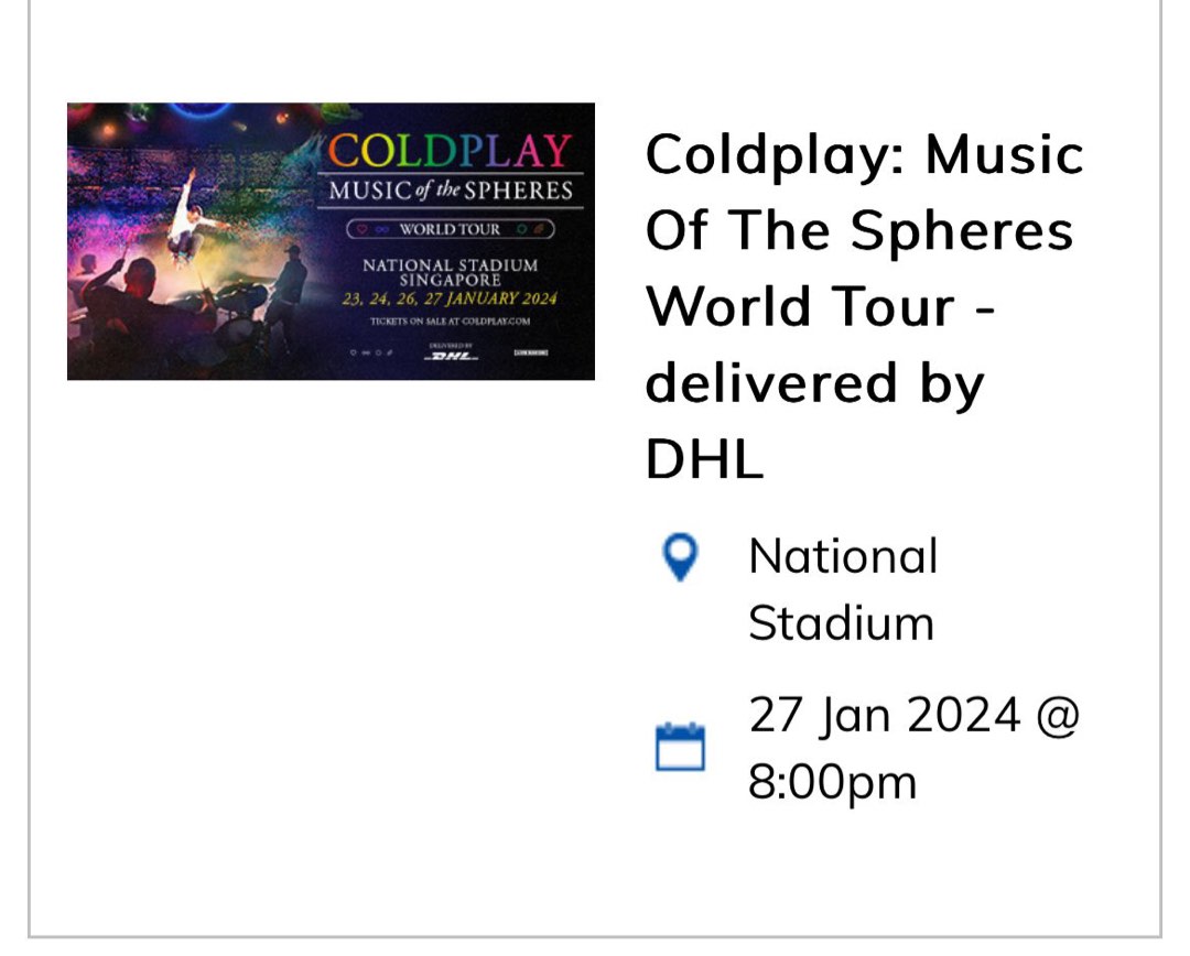 ColdPlay concert ticket 27/01/2024, Tickets & Vouchers, Event Tickets ...