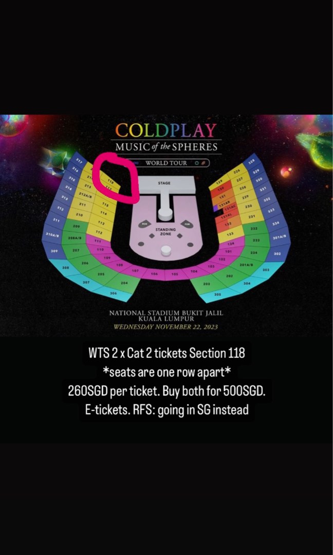Coldplay KL 22 Nov Cat 2 Tickets, Tickets & Vouchers, Event Tickets on ...