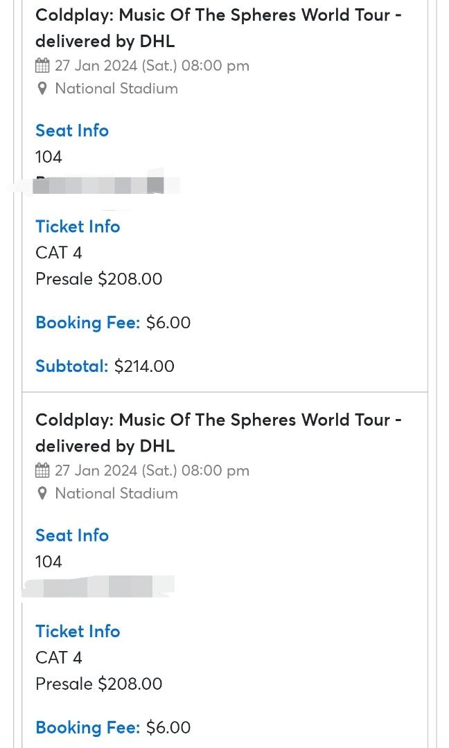 (CAT 4) 1 x pair of tickets - Coldplay: Music Of The Spheres World Tour ...