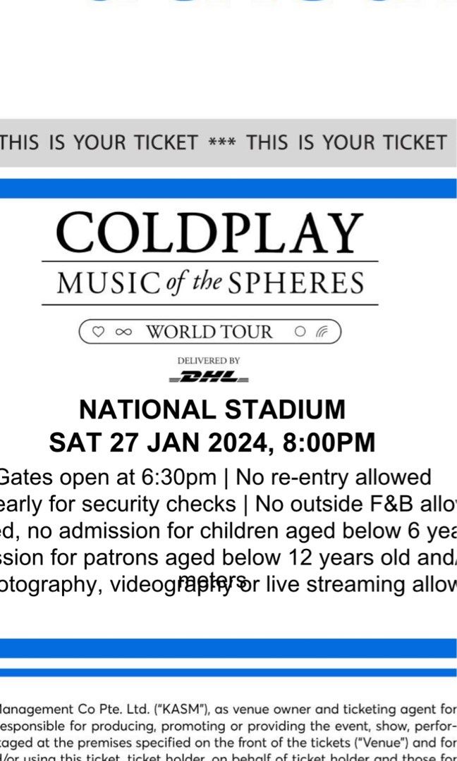 Coldplay Singapore 4x Cat 2 ticket, Tickets & Vouchers, Event Tickets on Carousell