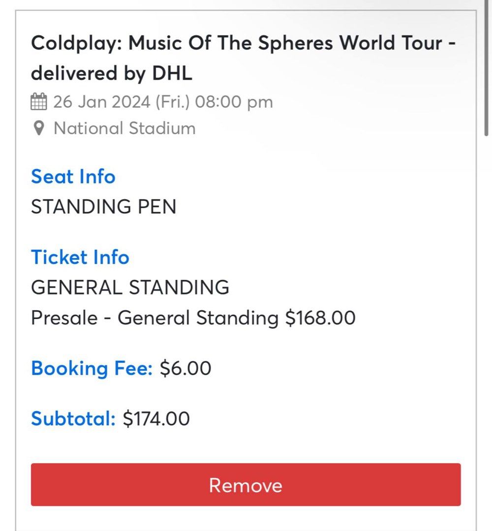 Coldplay Standing 26 Jan, Tickets & Vouchers, Event Tickets on Carousell